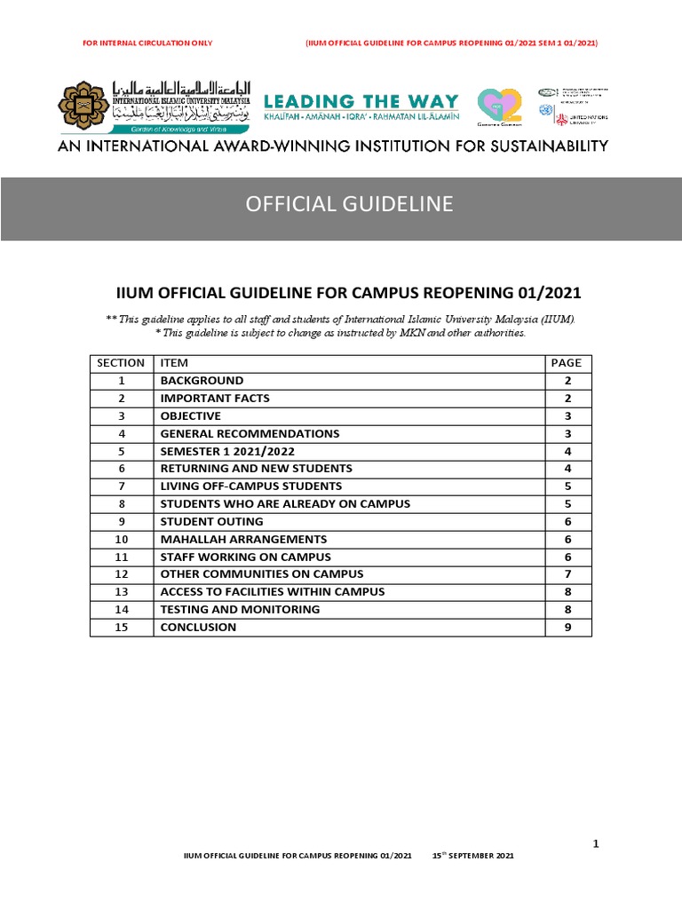 Iium Official Guidelines Sem 1 2021 - 22 15 September 2021 | PDF ...