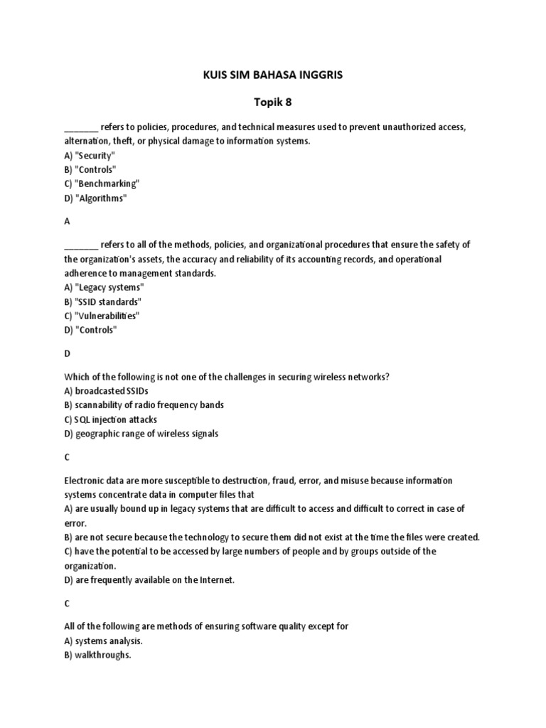 Kuis Sim Bahasa Inggris Topik 8 | PDF | Transport Layer Security | Computer Network