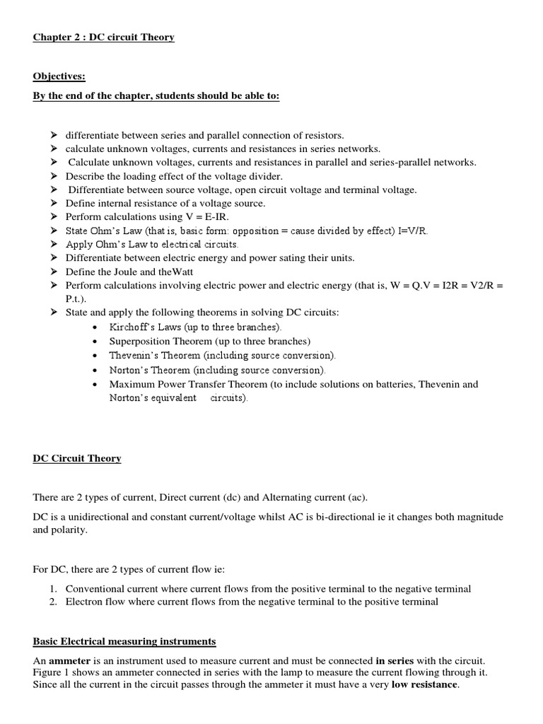 Chapter 2 DC Circuit Theory | PDF | Electrical Network | Voltage