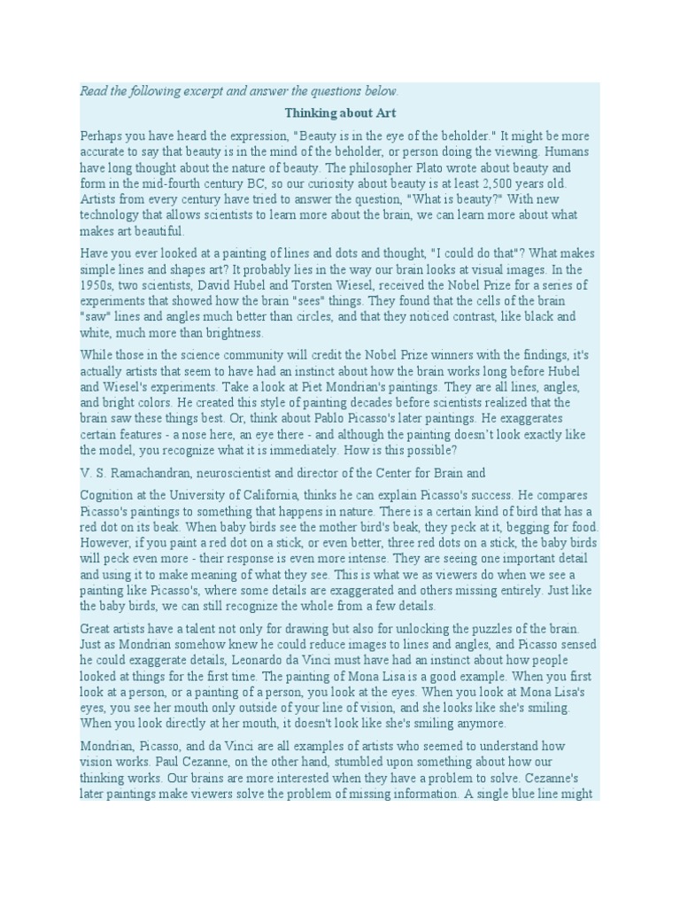 Read The Following Excerpt and Answer The Questions Below.: Thinking ...