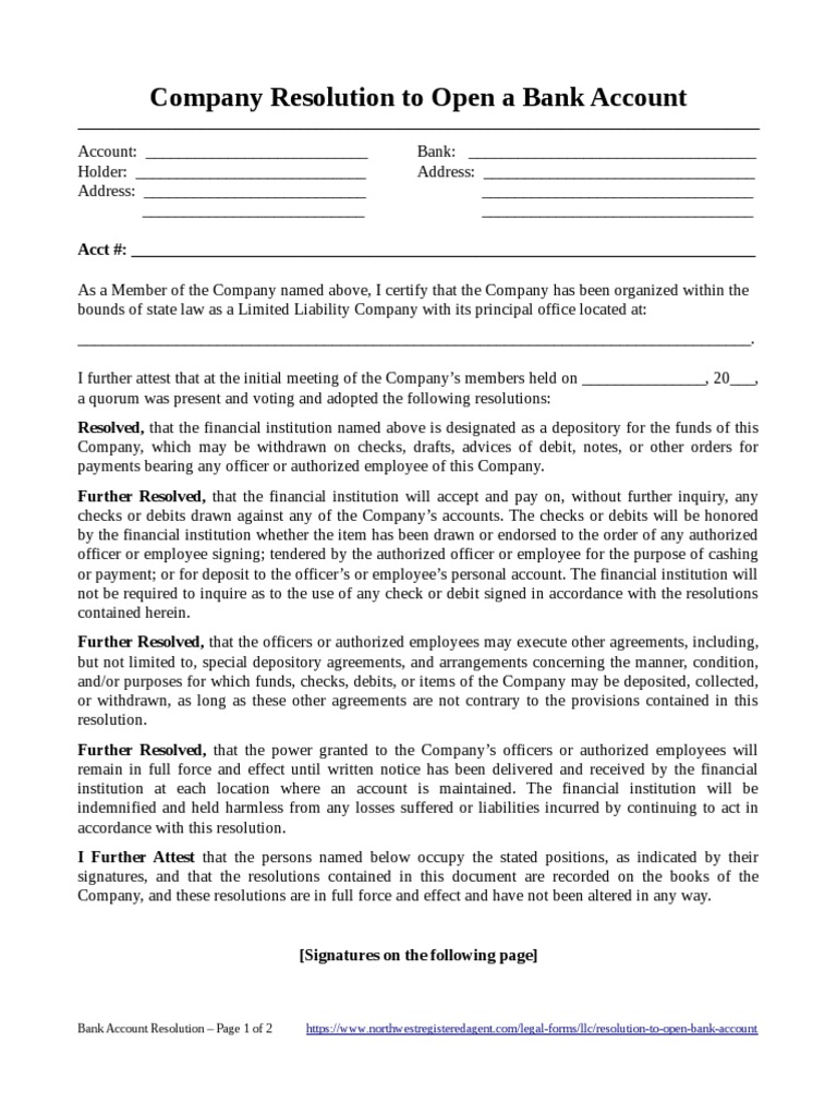 Bank Account Resolution LLC | PDF | Cheque | Banks
