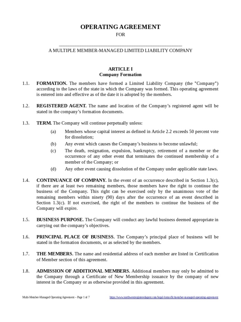Multi Member Operating Agreement | PDF | Interest | Loans