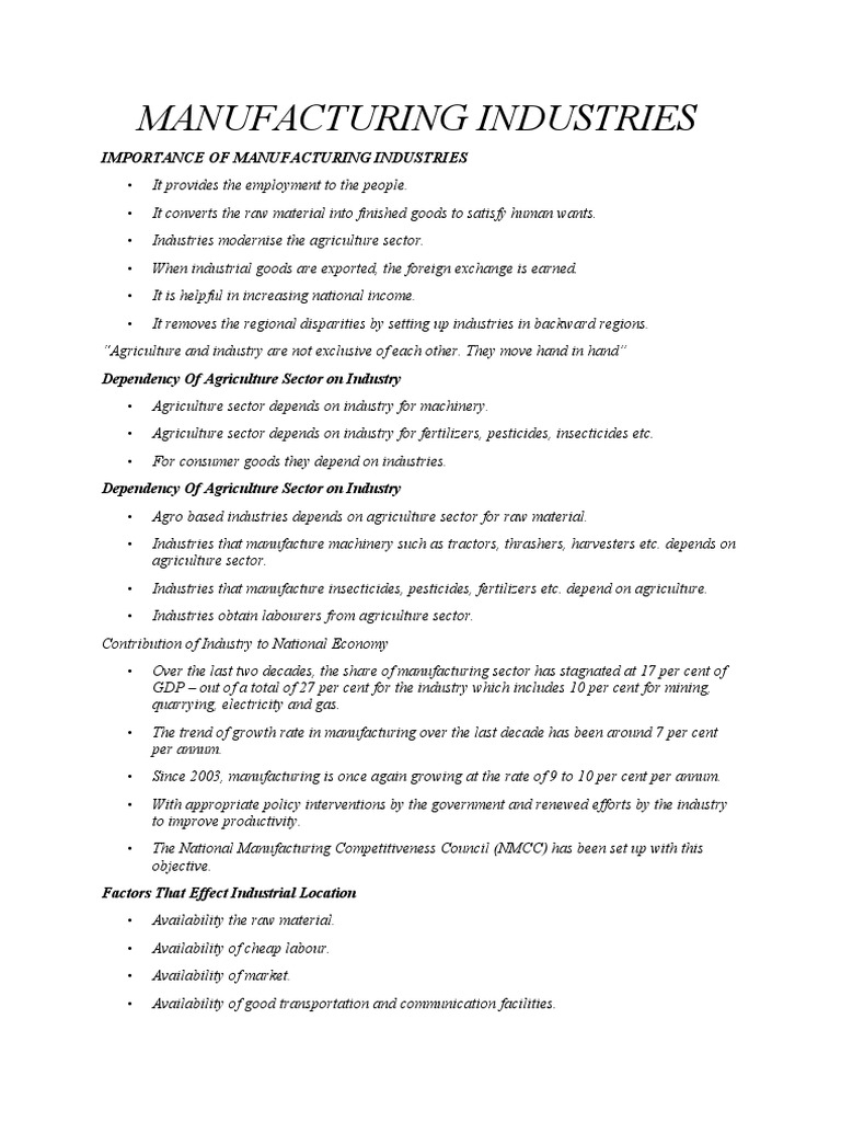 Manufacturing Industries Overview | PDF | Steel | Chemical Industry