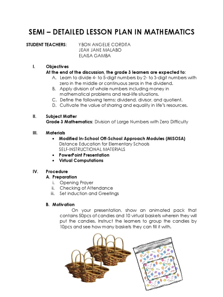 Semi Detailed Lesson Plan | PDF | Division (Mathematics) | Multiplication