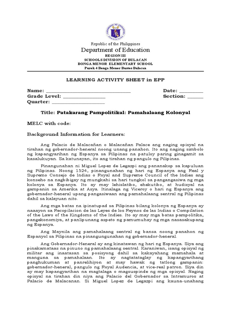 Activity Sheeets in AP Module 8 | PDF