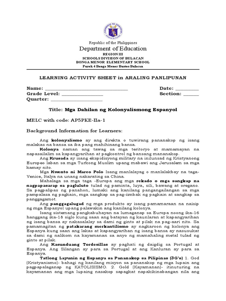 Activity Sheets in AP Module 1 | PDF