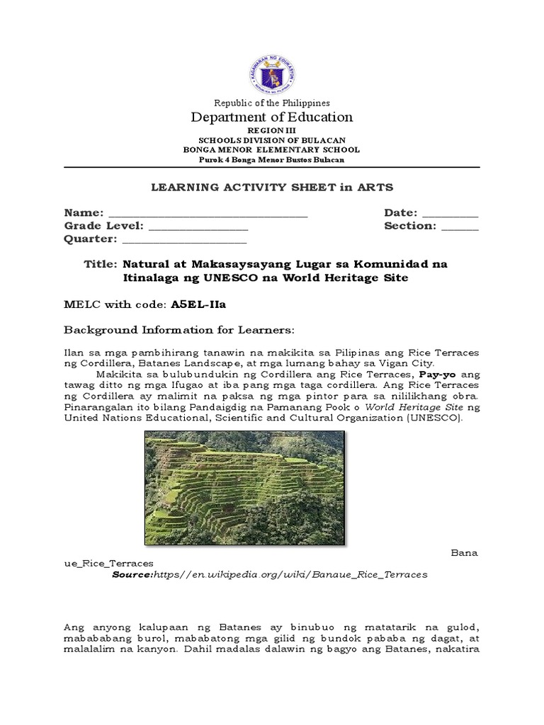 Activity Sheets in ARTS Module 1 | PDF