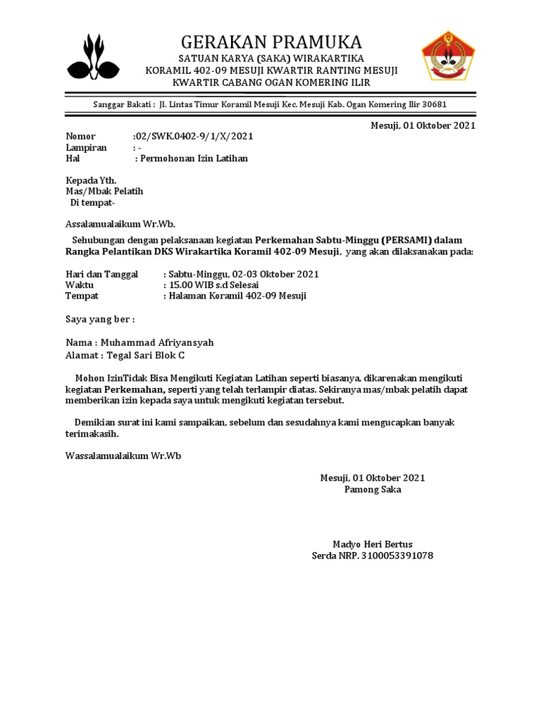Surat Ijin Latihan | PDF
