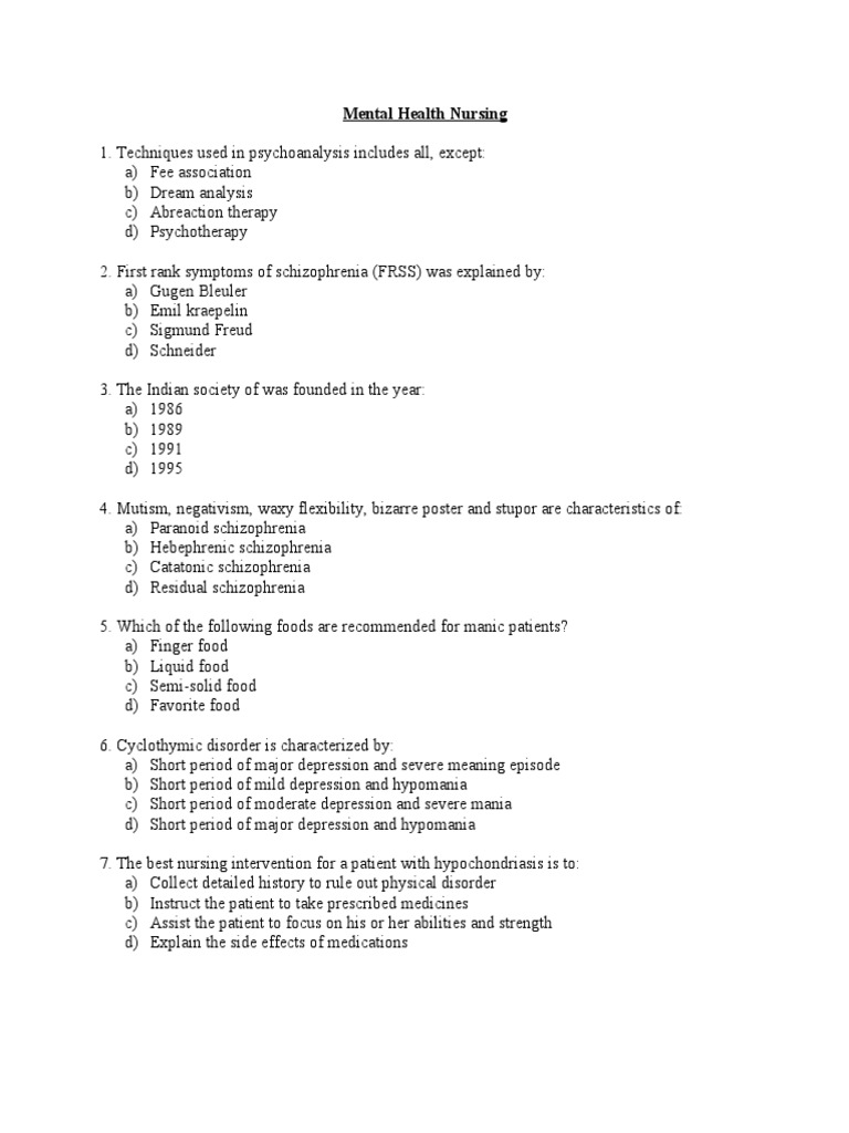 Mental Health Nursing Techniques and Disorders | PDF | Major Depressive ...