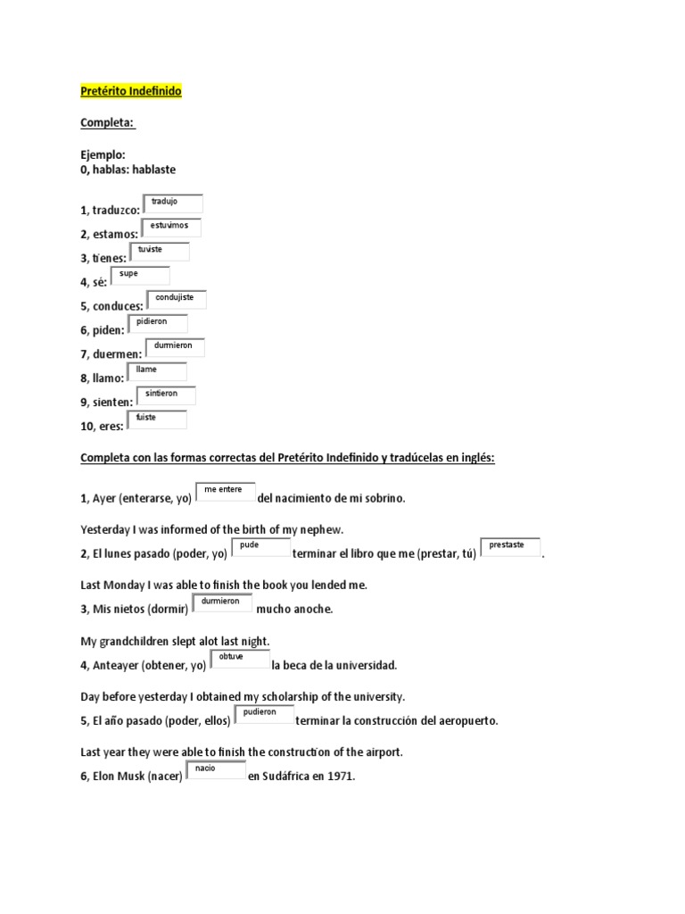 Preterito Indefinido (WS 3) | PDF