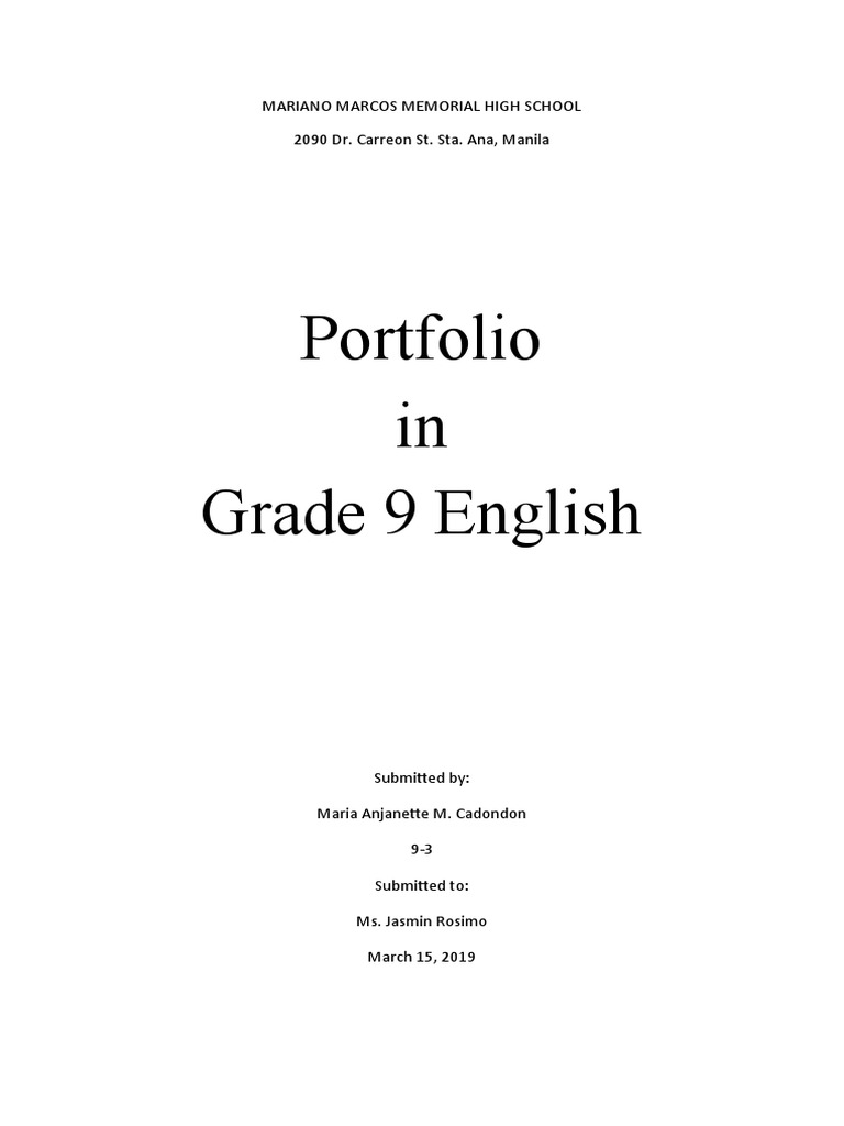 Grade 9 English Portfolio Submission | PDF