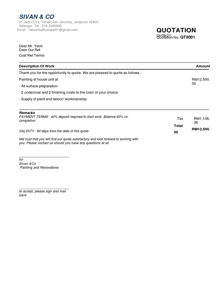 House Painting Quotation Sample | PDF