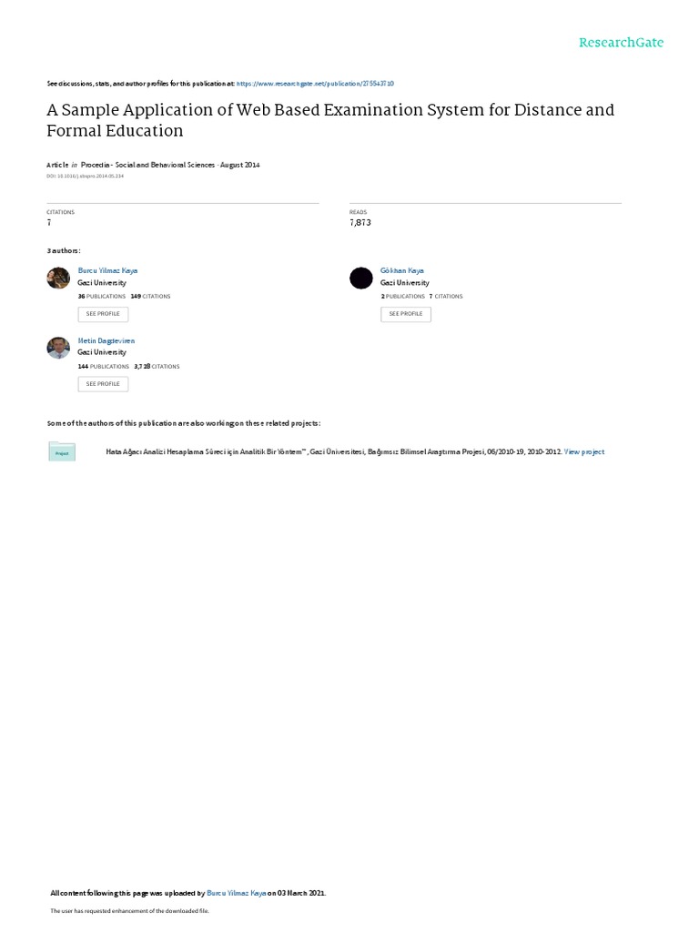 A Sample Application of Web Based Examination System For Distance and Formal Education | PDF ...