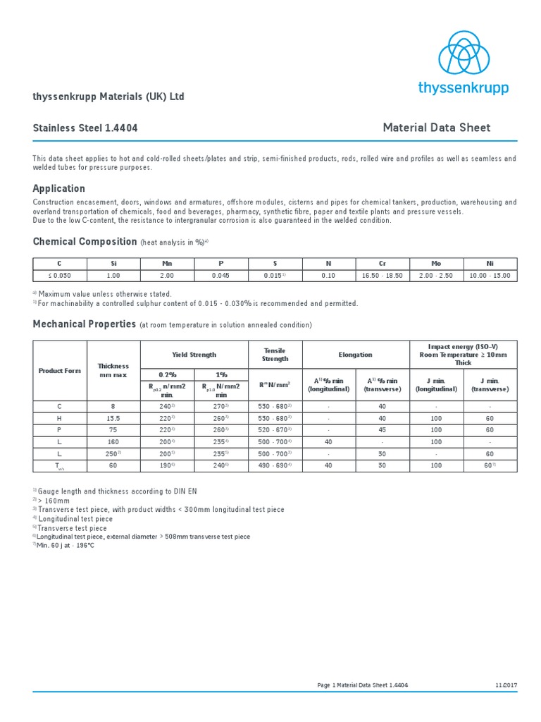 Stainless Steel 1.4404 316l | PDF | Heat Treating | Construction