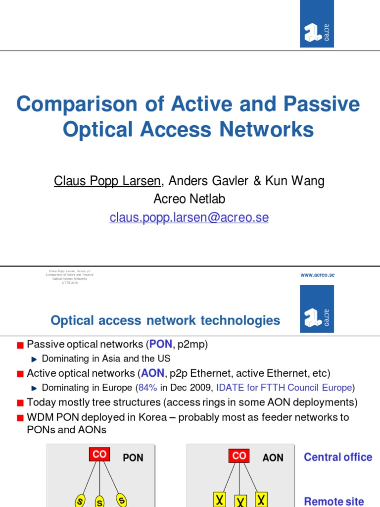 Comparison of Active and Passive Optical | PDF | Fiber To The X ...