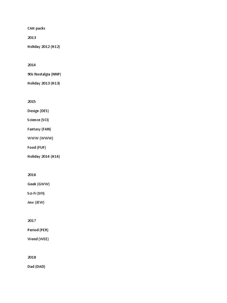 CAH Packs 2013 Holiday 2012 (H12) | PDF