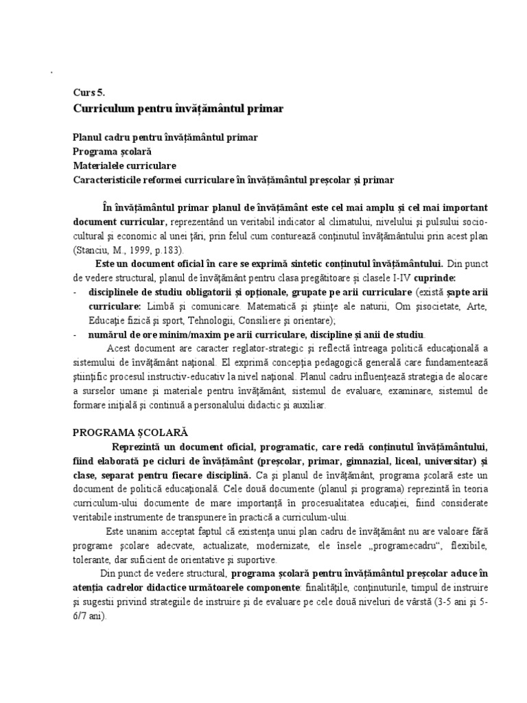 Curs 5.curriculum Pentru Invatamantul Primar | PDF