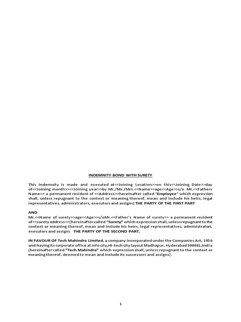 Indemnity Bond Template | PDF | Surety | Indemnity