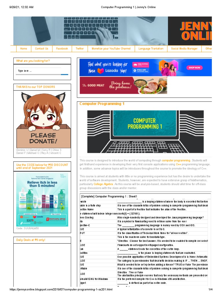 Computer Programming 1 - Jenny's Online | PDF | Programming Language ...