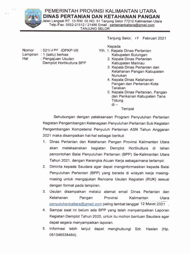 Pengajuan Usulan Demplot Hortikultura BPP | PDF