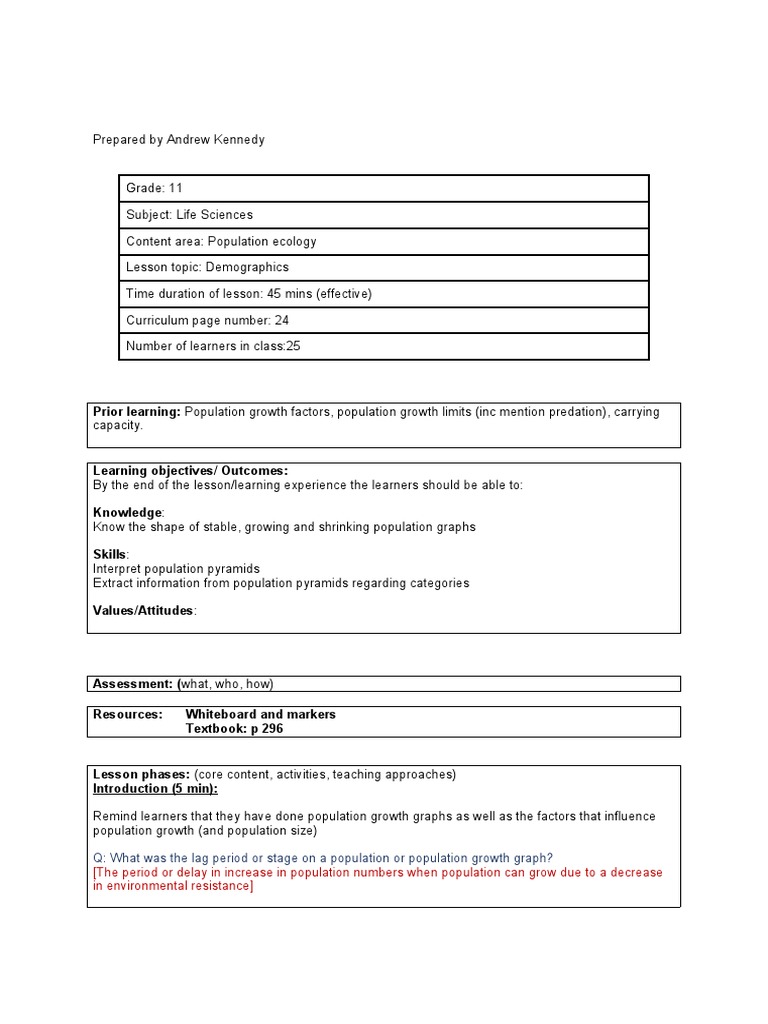 Lesson Plan - G11 - Population Ecology - Demographics (Details Removed ...