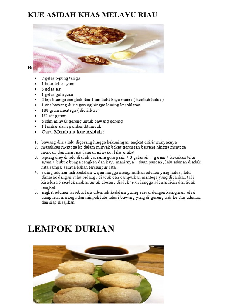 Kue Asidah Khas Melayu Riau | PDF