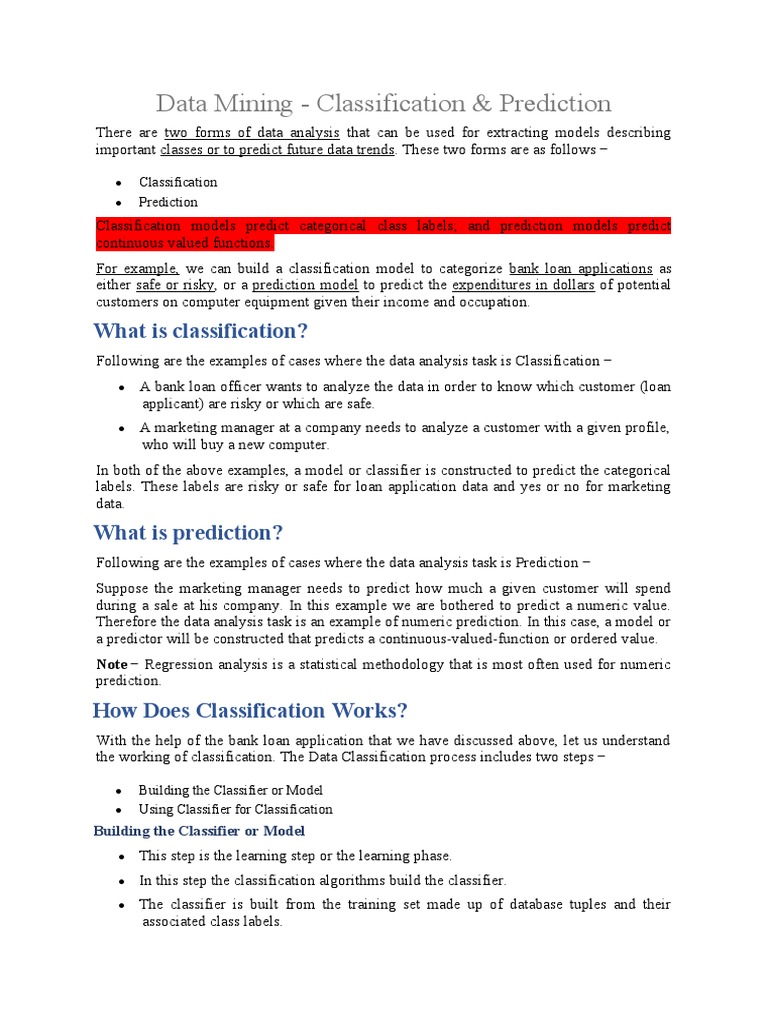 Data Mining - Classification & Prediction | PDF | Statistical Classification | Prediction