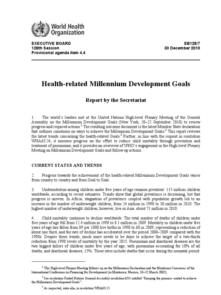Health-Related Millennium Development Goals: Report by The Secretariat ...