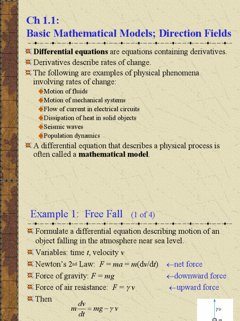CH 1.1: Basic Mathematical Models Direction Fields: Differential ...