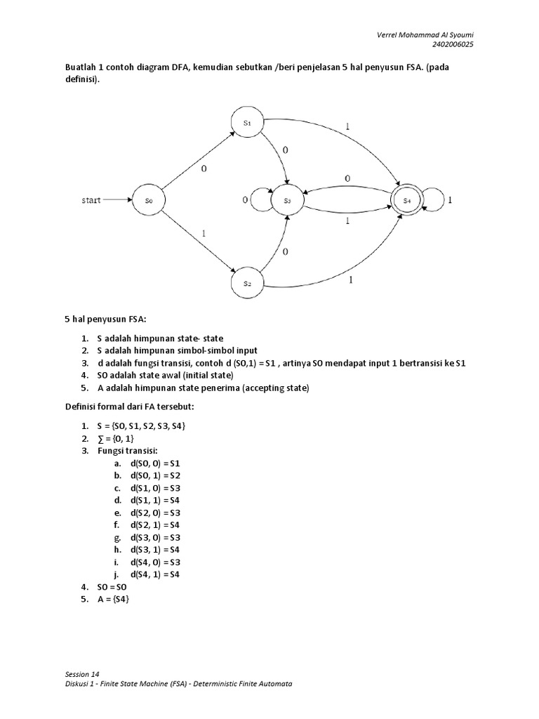Diskusi 1 - Finite State Machine (FSA) - Deterministic Finite Automata | PDF