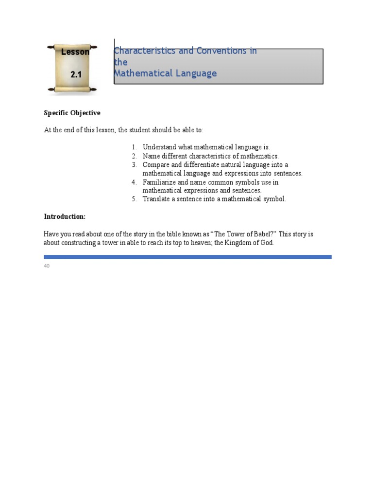 Characteristics and Conventions in The Mathematical Language | PDF | Teaching Mathematics ...