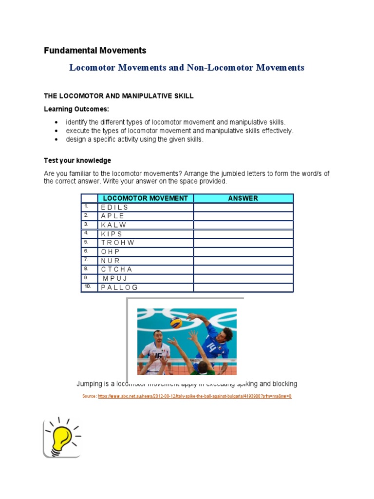Lesson 2 Fundamental Movements | PDF | Musculoskeletal System | Human ...