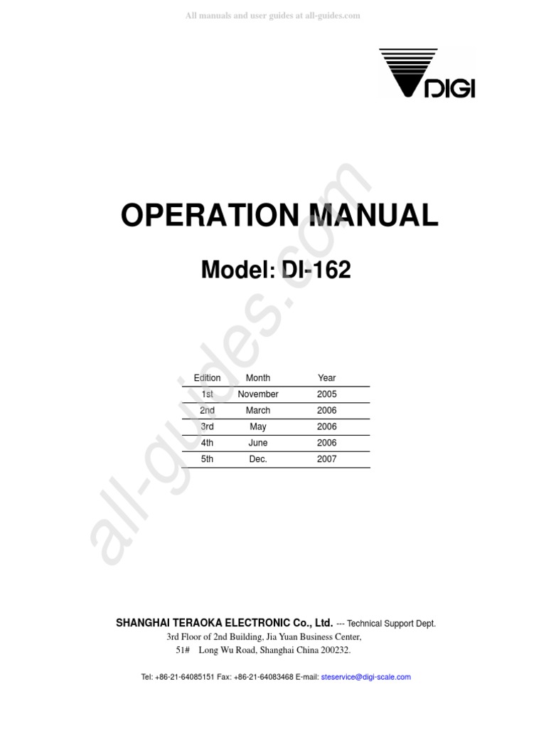 Operation Manual: Model DI-162 | PDF | Calibration | Weight