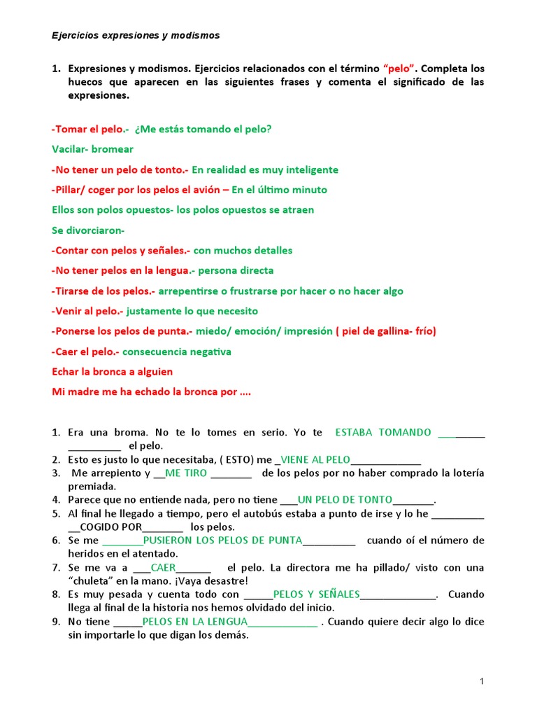 Ejercicios de Expresiones y Modismos | PDF