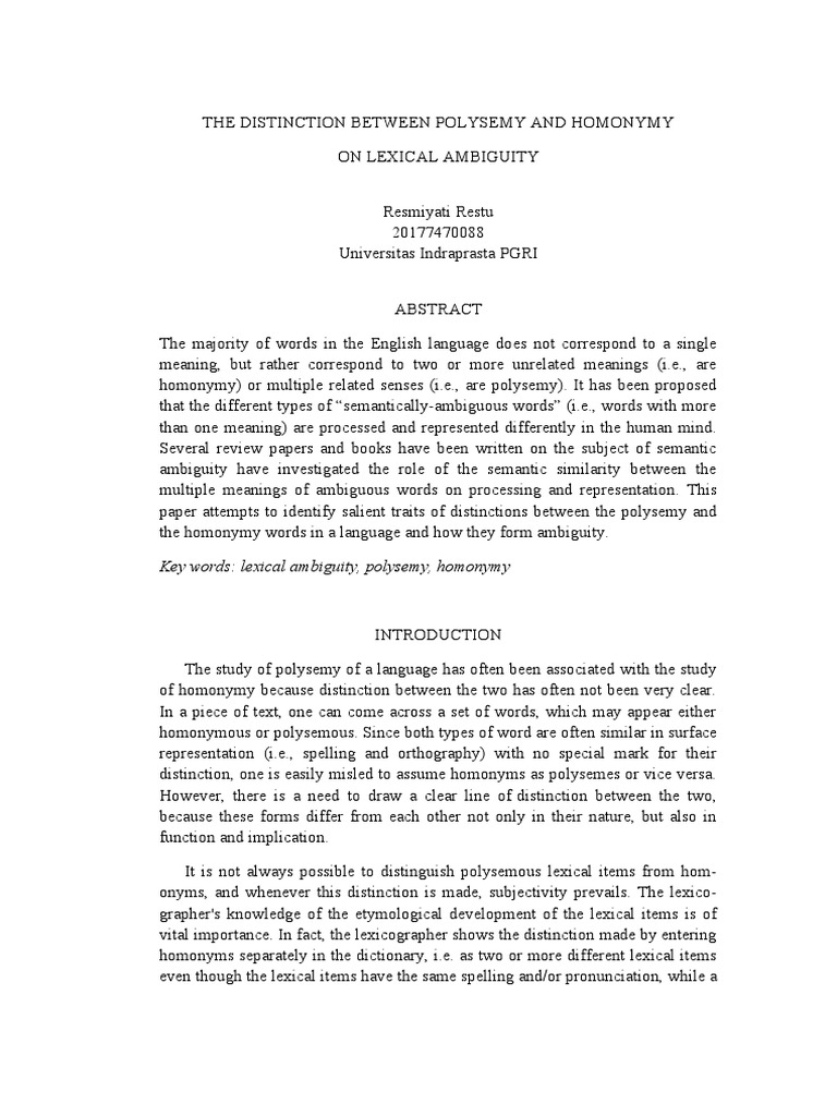 Key Words: Lexical Ambiguity, Polysemy, Homonymy | Download Free PDF ...