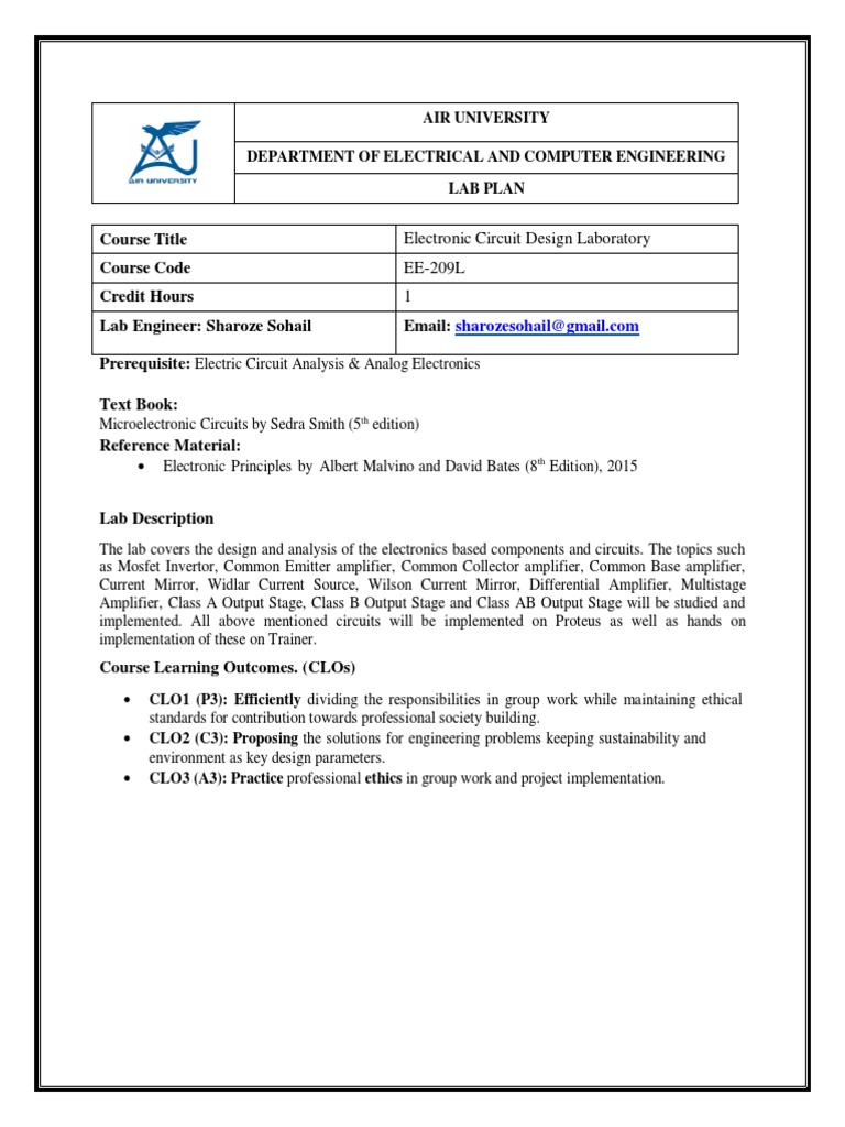 Course Title Course Code Credit Hours Lab Engineer: Sharoze Sohail Email: Prerequisite: Text ...