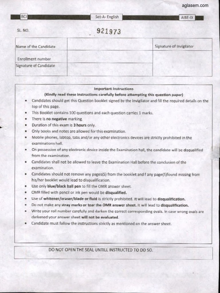 AIBE 9 Question Paper Answer Key | PDF