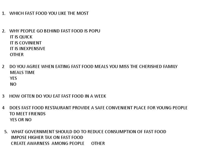 Fast Food Questions | PDF