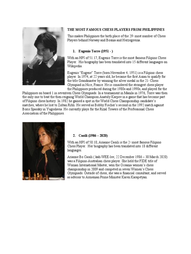 The Most Famous Chess Players From Philippines | PDF | Traditional ...