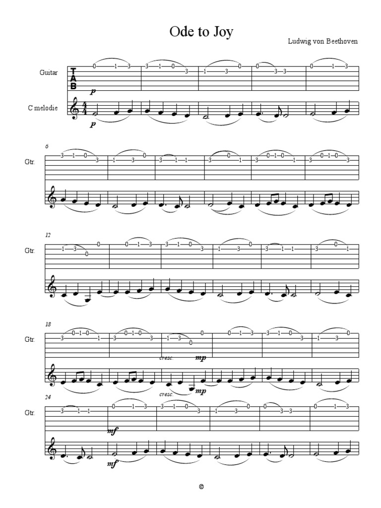 Ode To Joy - Guitar + TAB | PDF