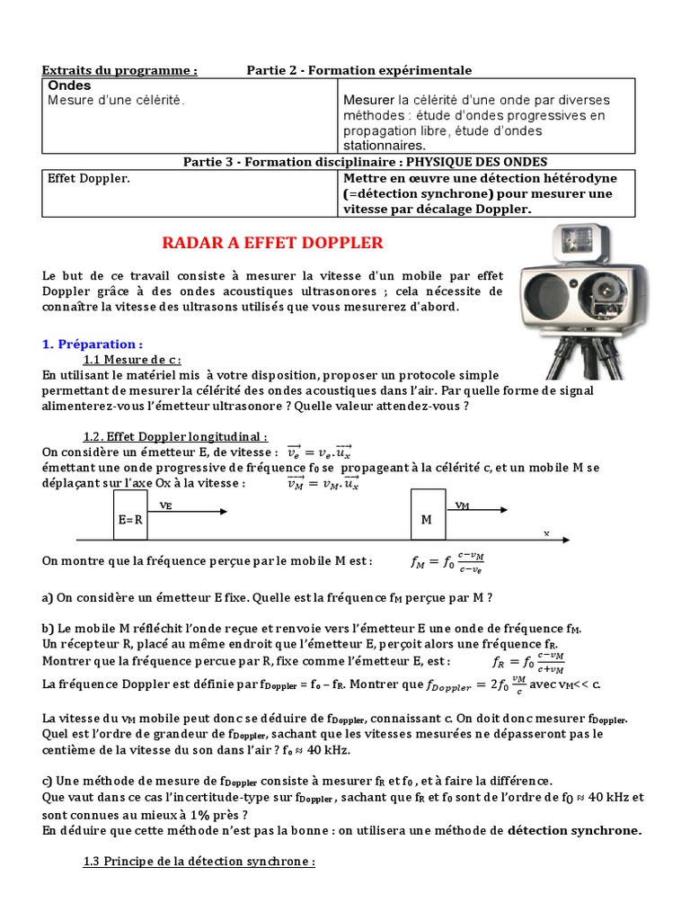 Radar A Effet Doppler: Extraits Du Programme: Partie 2 - Formation Expérimentale Ondes ...