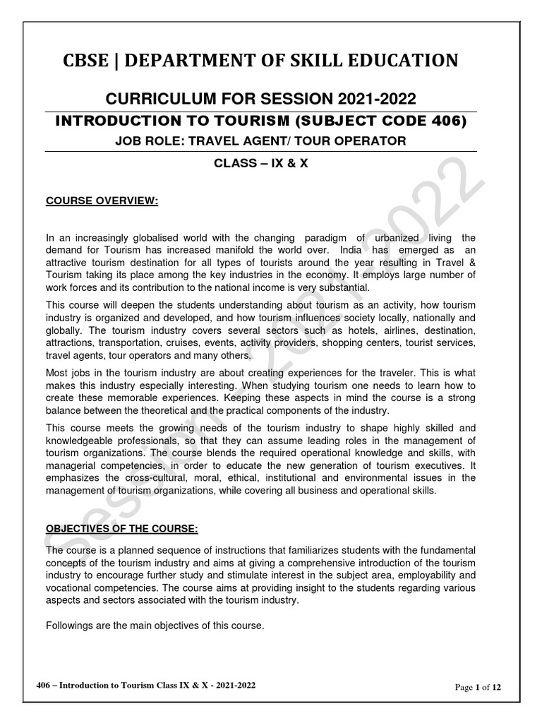 406 Introduction Tourism | PDF | Tourism | Curriculum