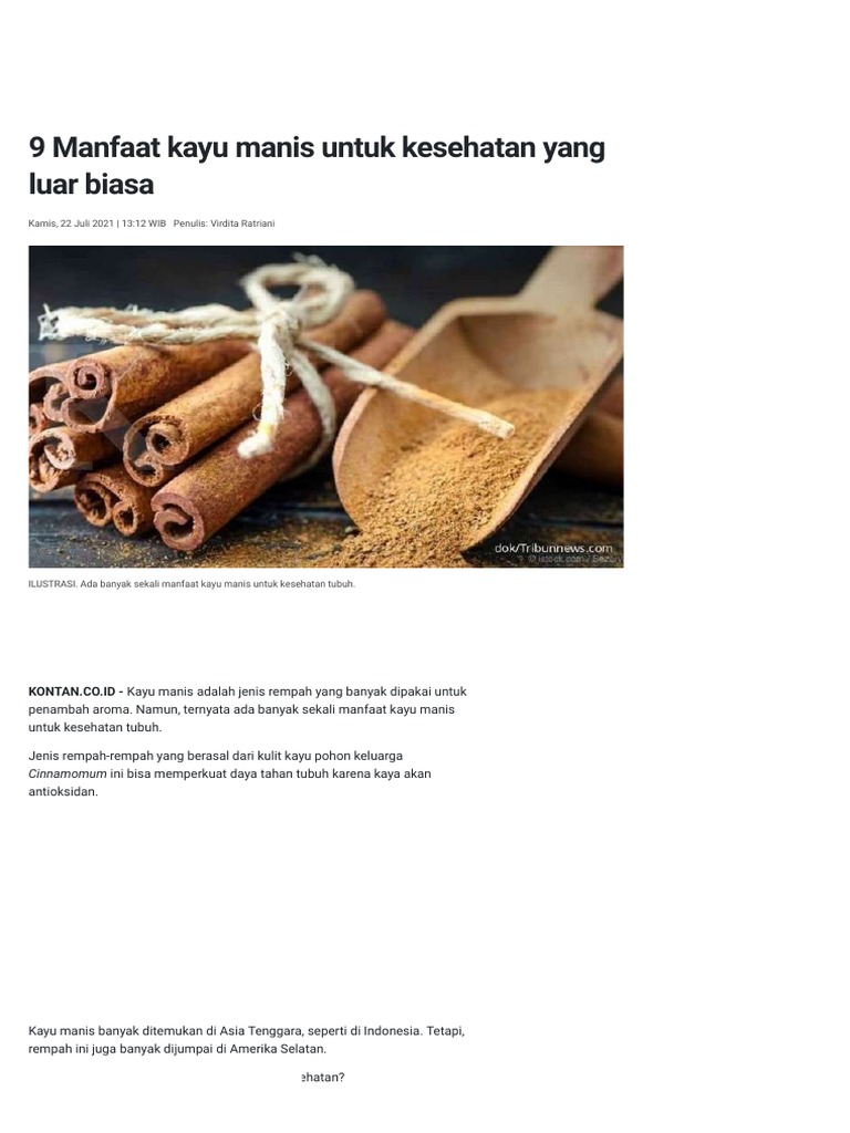 9 Manfaat Kayu Manis Untuk Kesehatan Yang Luar Biasa | PDF