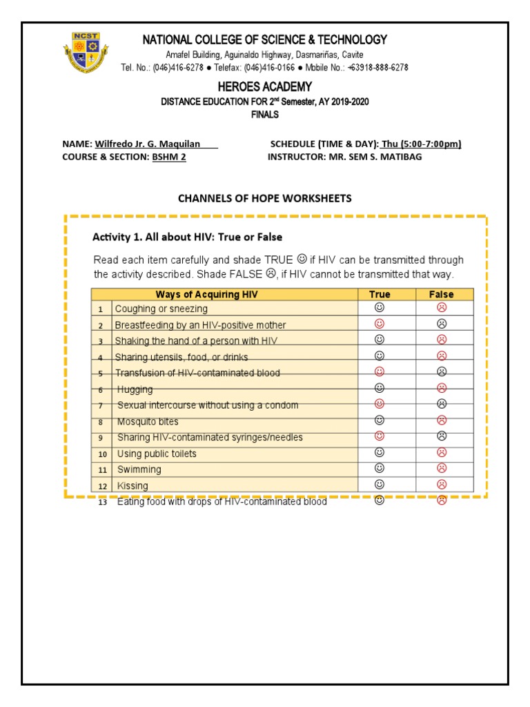 10 Worksheets Sem | PDF | Sexually Transmitted Infection | Hiv/Aids