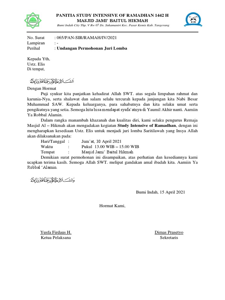 UNDANGAN JURI LOMBA SARITILAWAH | PDF