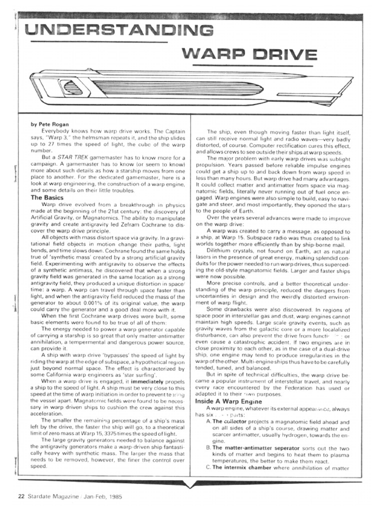 Star Trek RPG (Fasa) - Stardate Magazine - Understanding Warp Drive | PDF