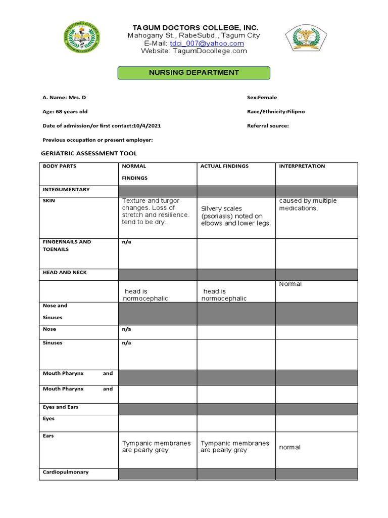 Geriatric Assessment Tool | PDF | Human Nature | Psychological Concepts