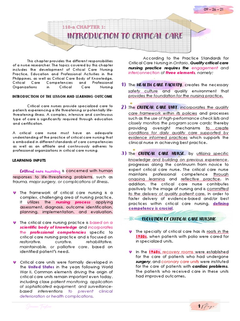 118A - Chapter 1 - CRITICAL CARE NURSING LEC (EDITED) Handout #1 | PDF ...
