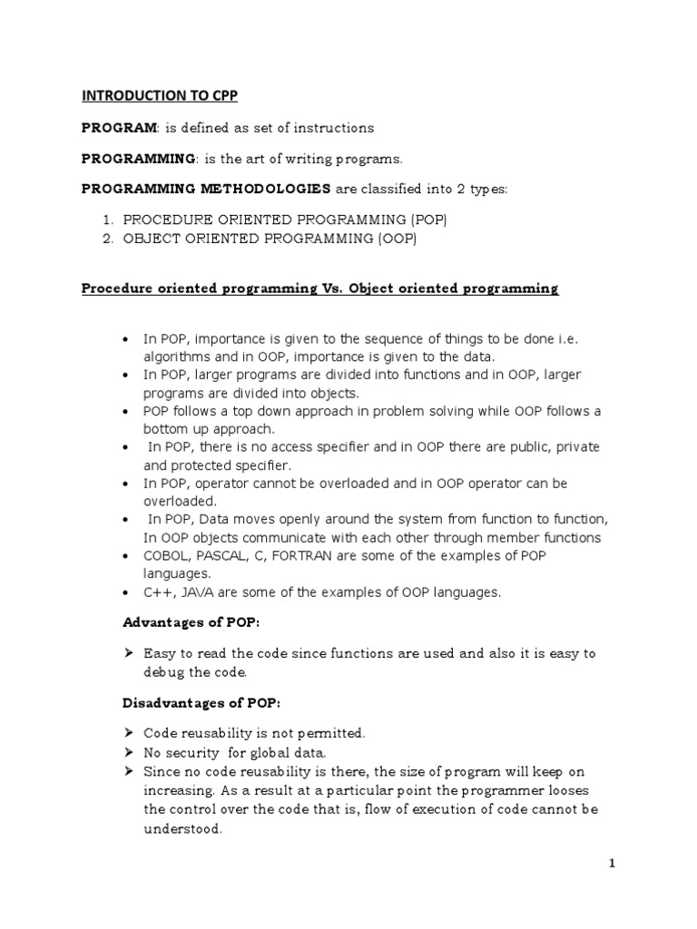 C++ Notes-1 | PDF | Object Oriented Programming | C++