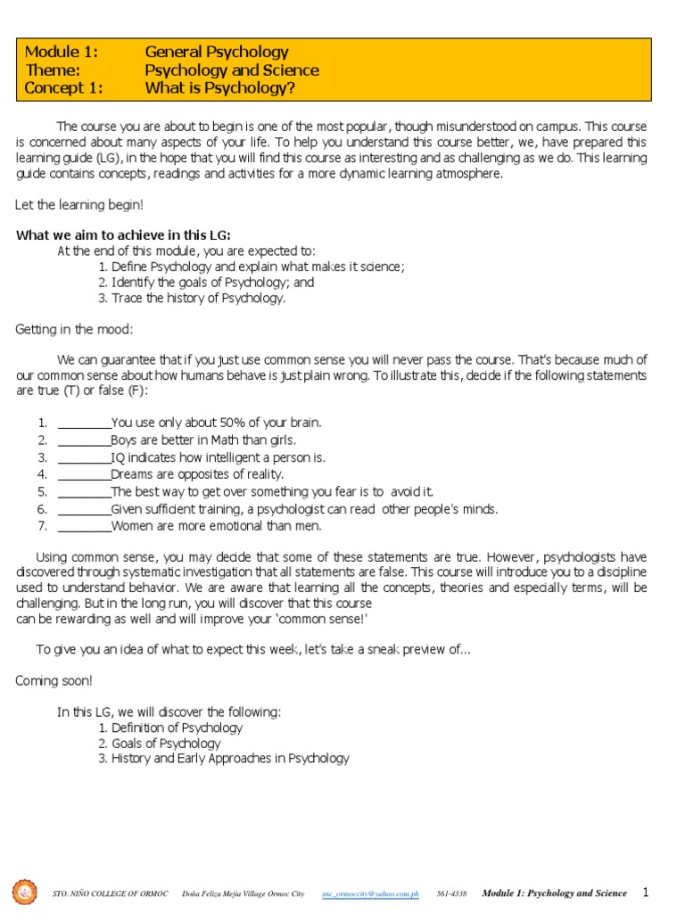 Module 1 - General Psychology | PDF | Psychology | Philosophical Theories